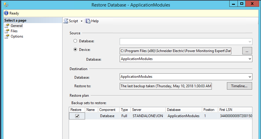 Restore the databases from the old system