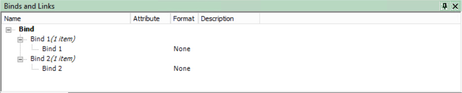 Graphics Editor Binds and Links Pane