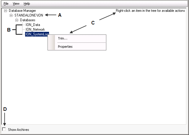 Database Manager interface