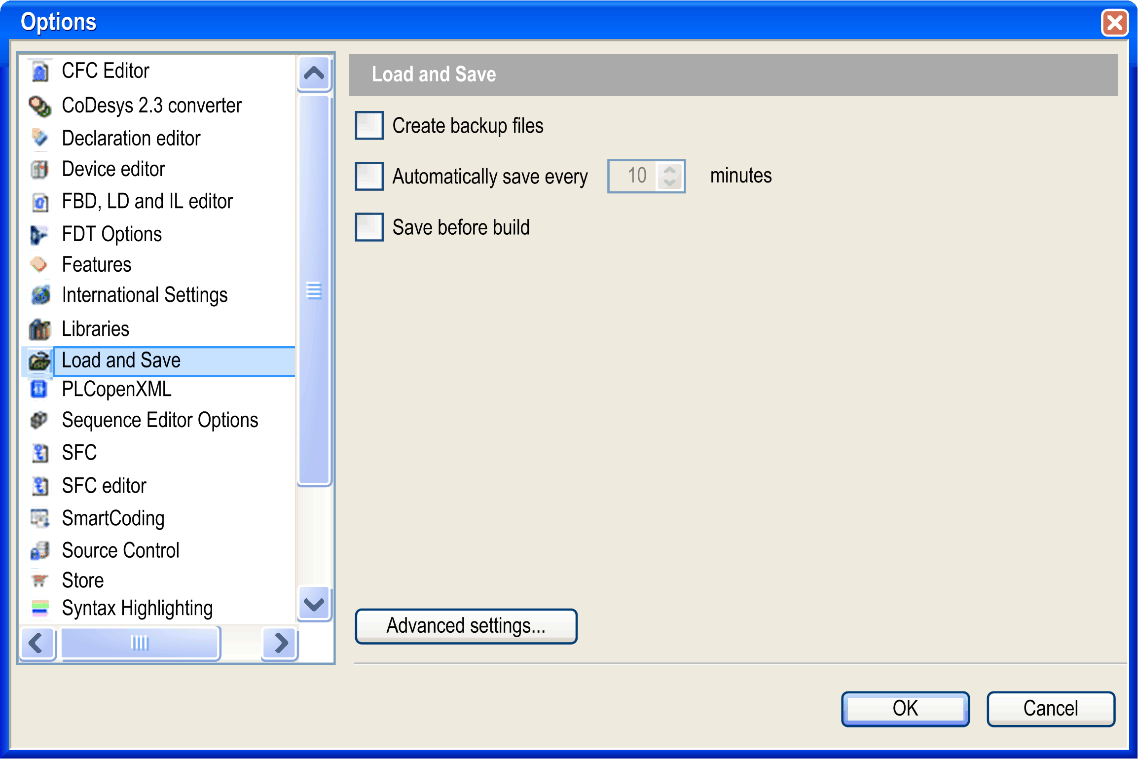 Options, Load and Save