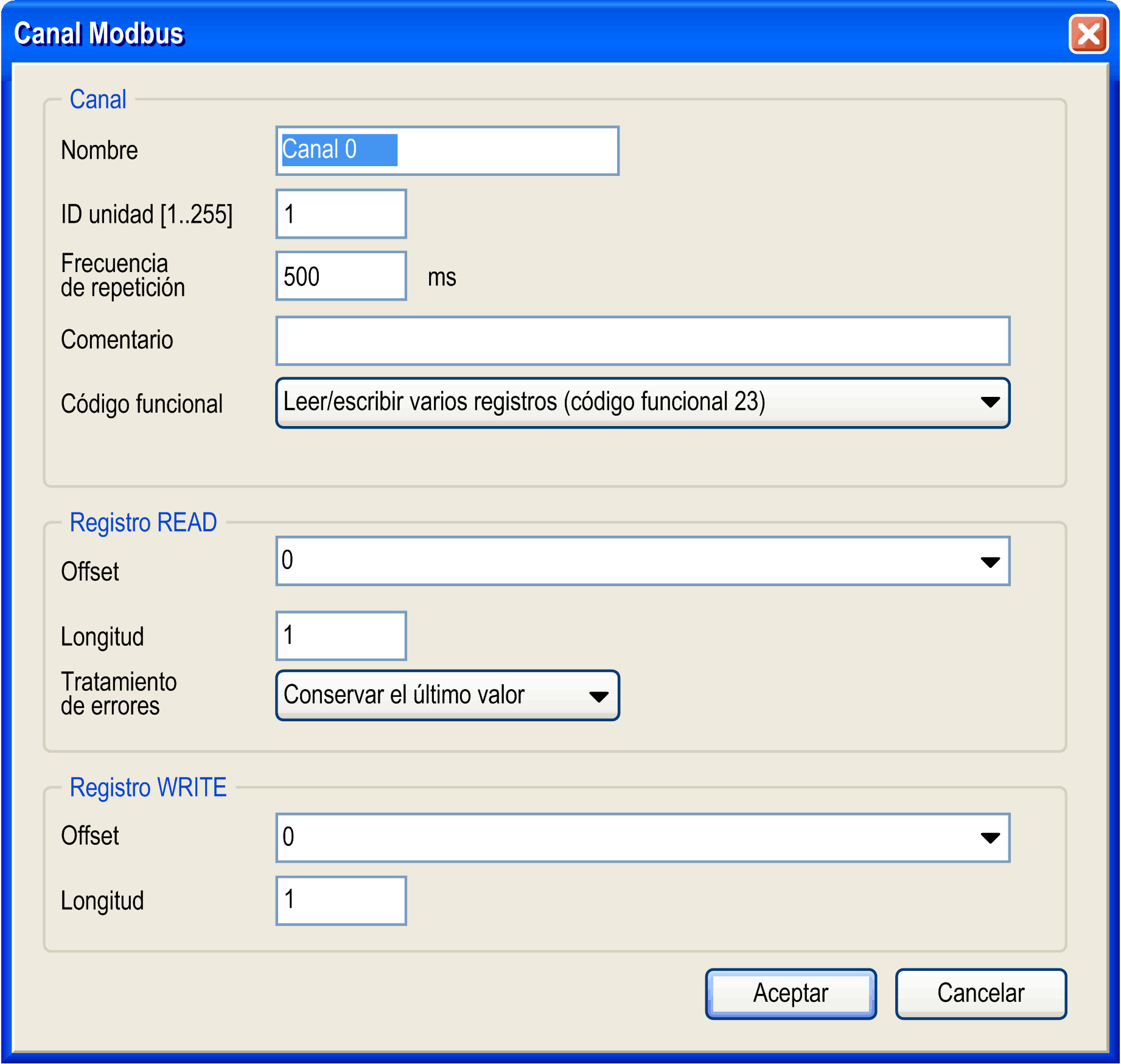 Configuración de intercambios de datos cíclicos de Modbus TCP