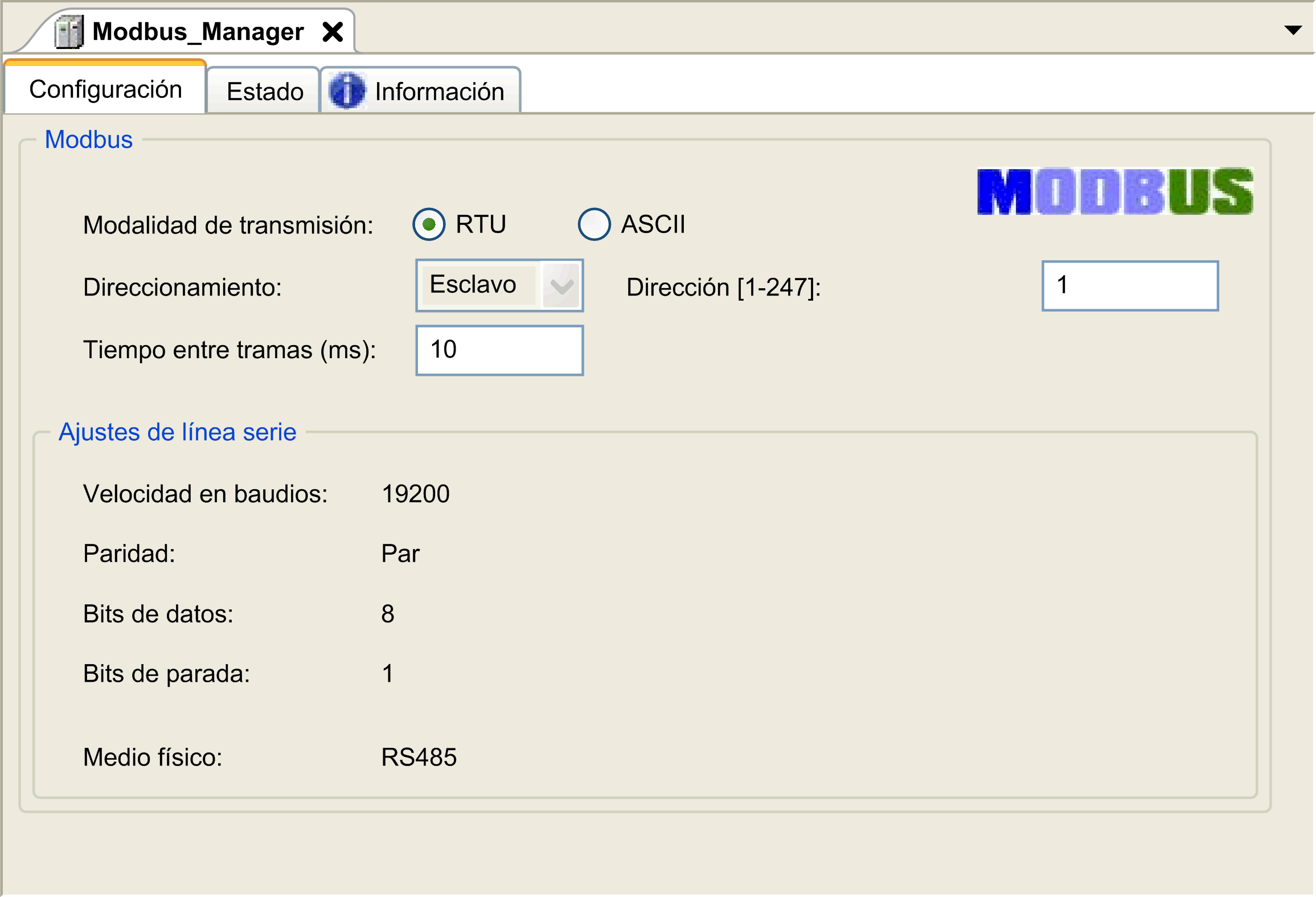 Administrador de Modbus