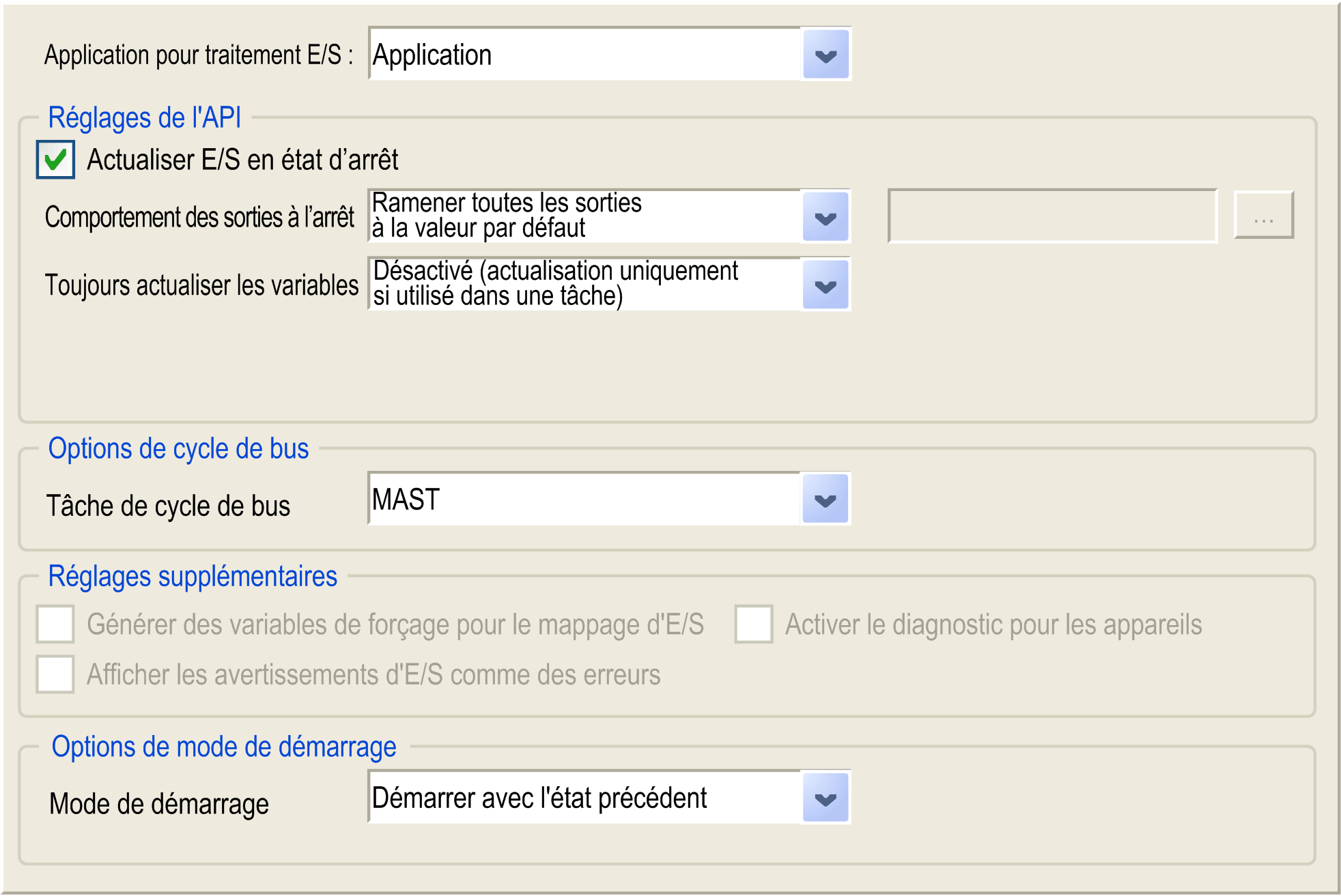 Paramètres de l'API
