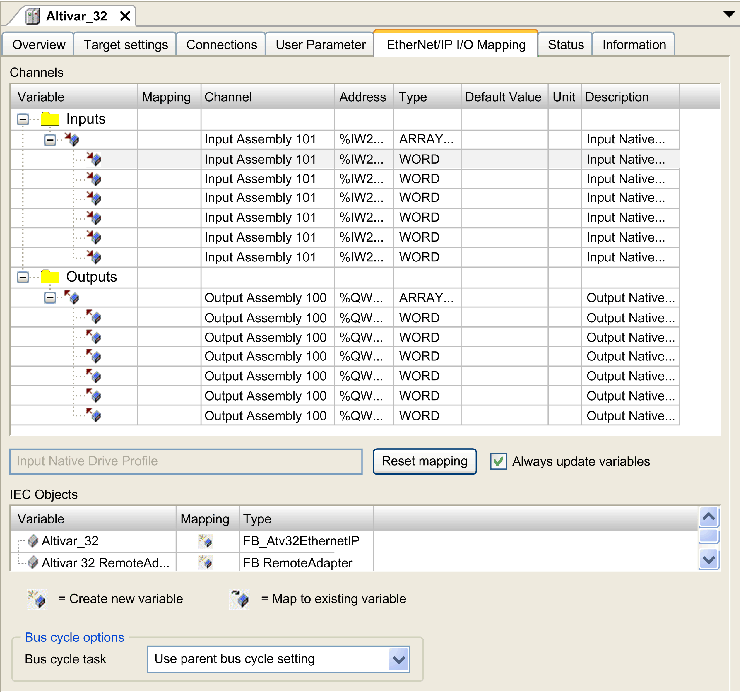 EtherNet/IP I/O Mapping
