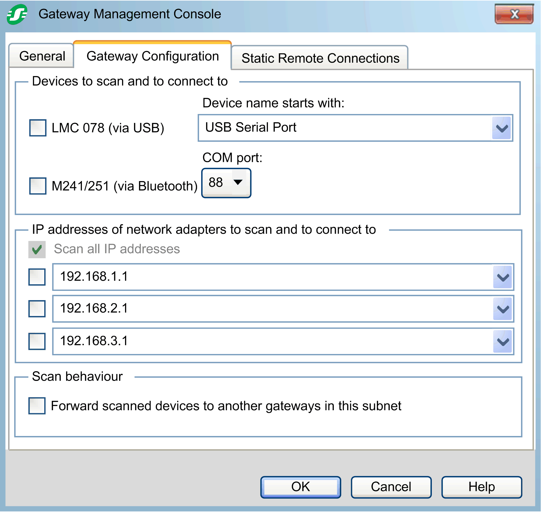 Gateway Management Console Dialog Box