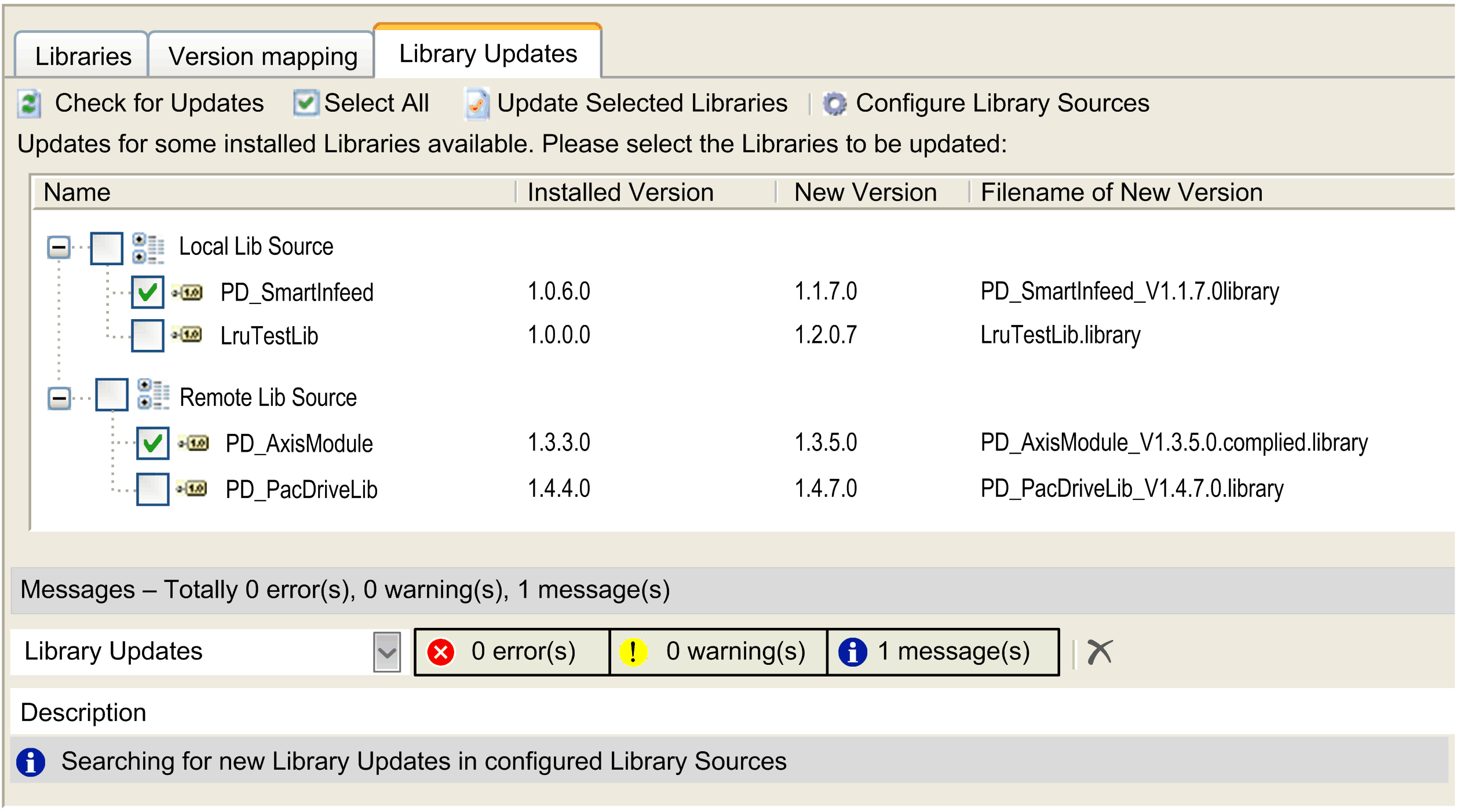 Library Updates Tab