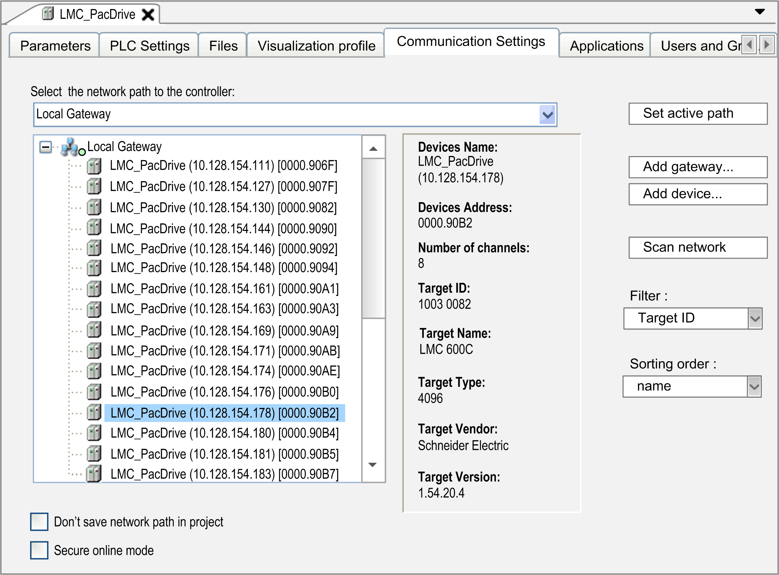 Communication Settings in Classic Mode