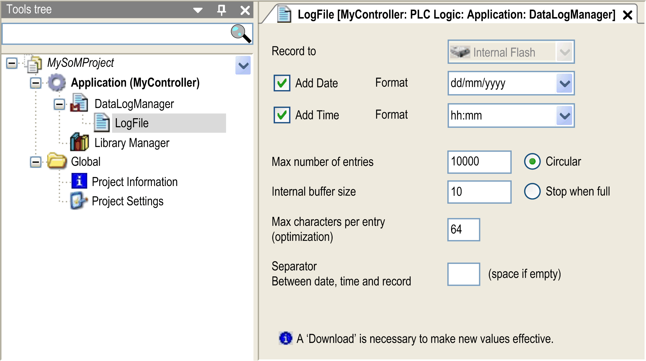 Configuring the Data Log
