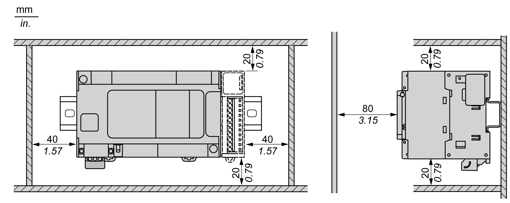 M241 Logic Controller Mounting Positions and Clearances