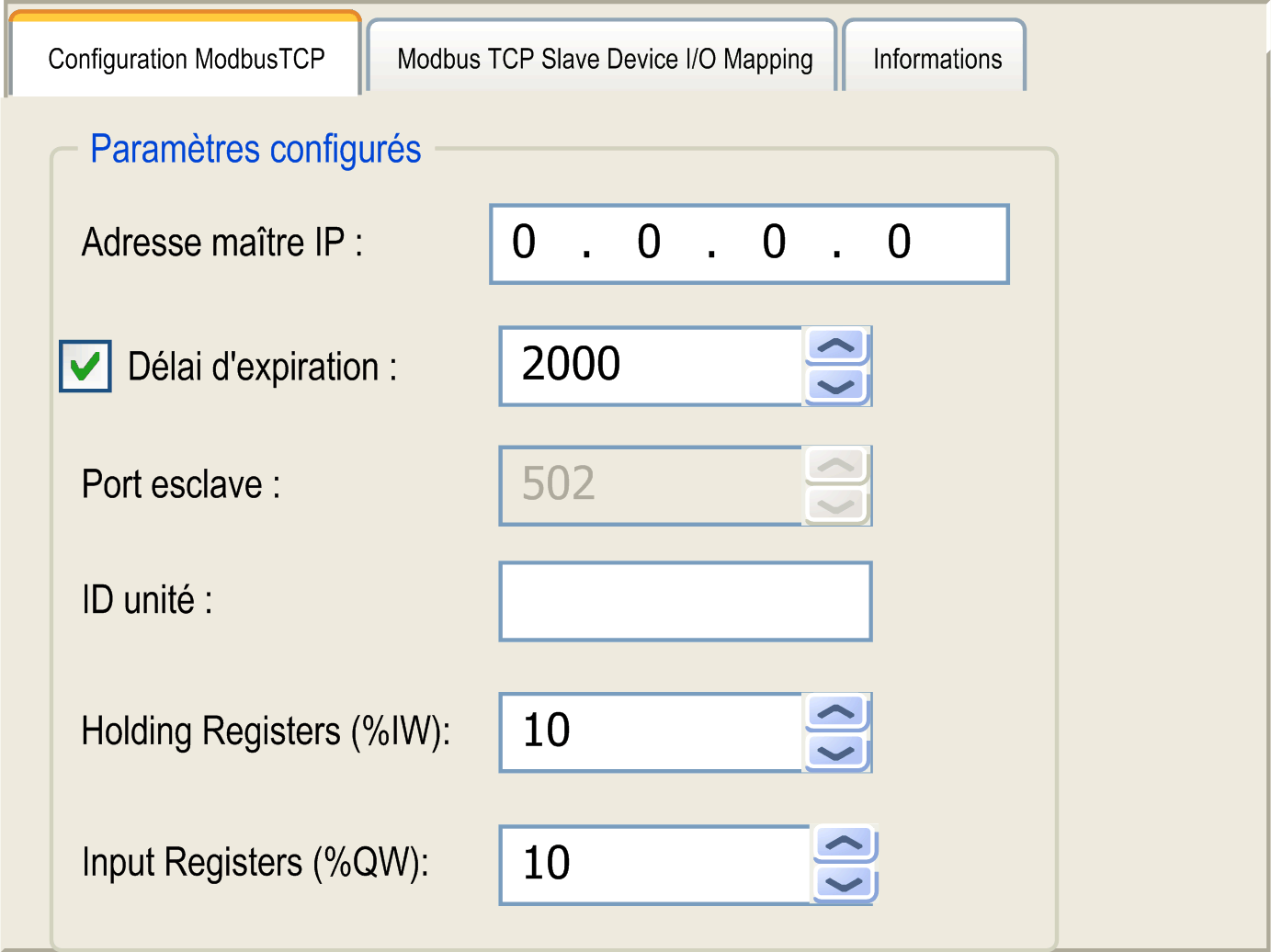Equipement esclave Modbus TCP