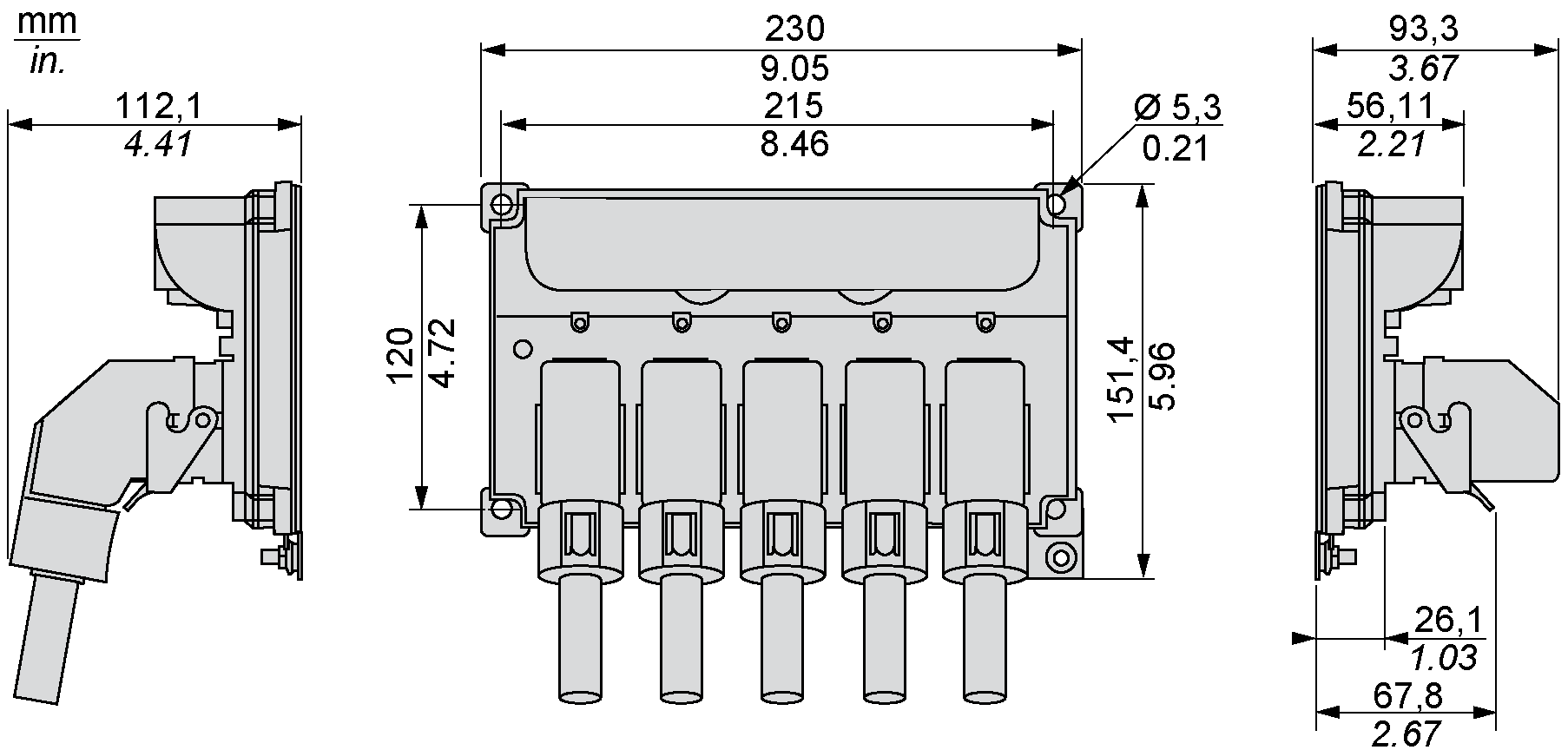 Mechanical and Electrical Data for the Lexium 62 Distribution Box