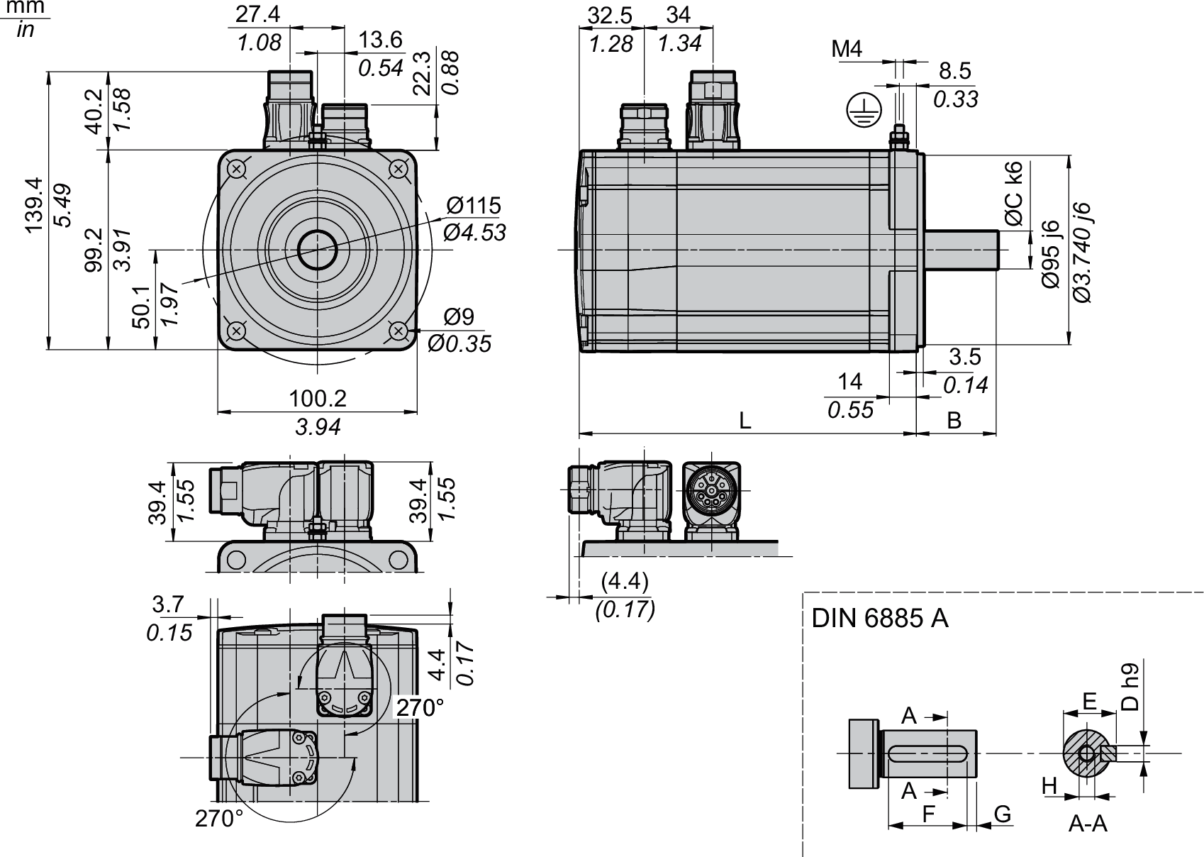 Dimensions for Motors with Two-Cable Connection