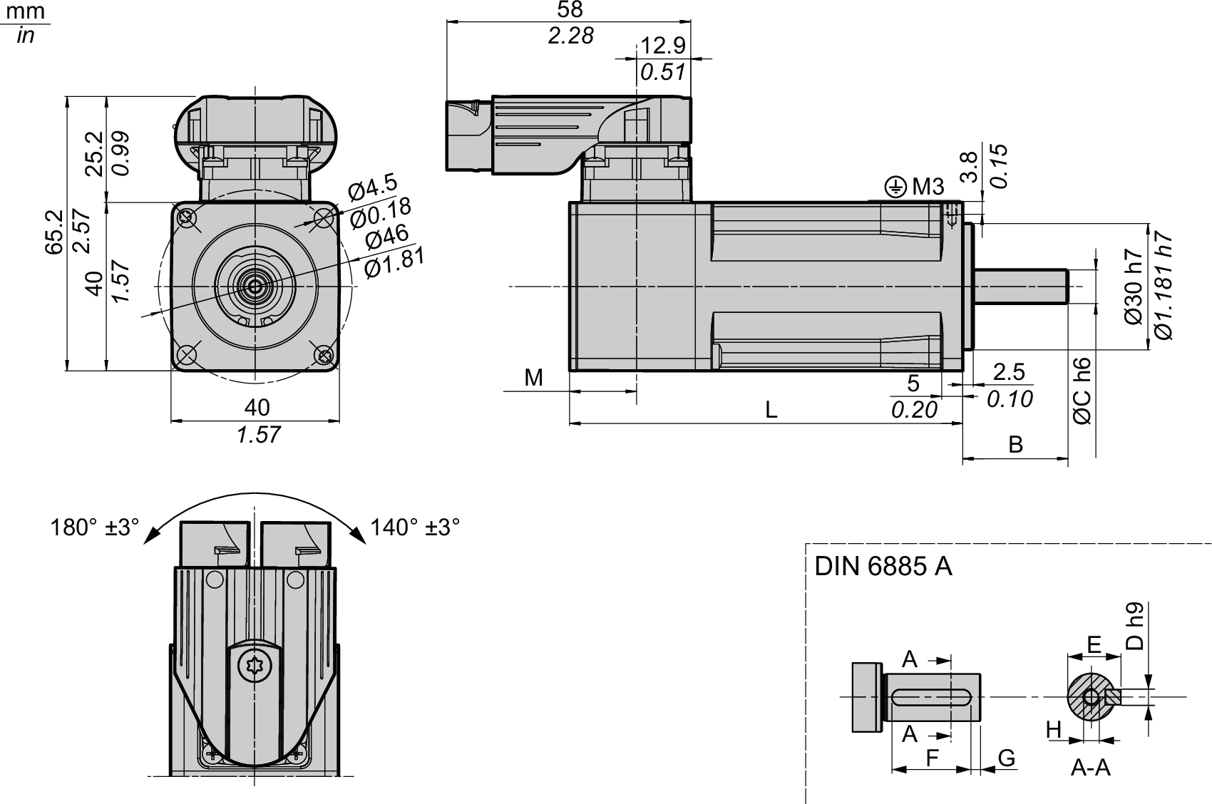 Dimensions for Motors with Two-Cable Connection