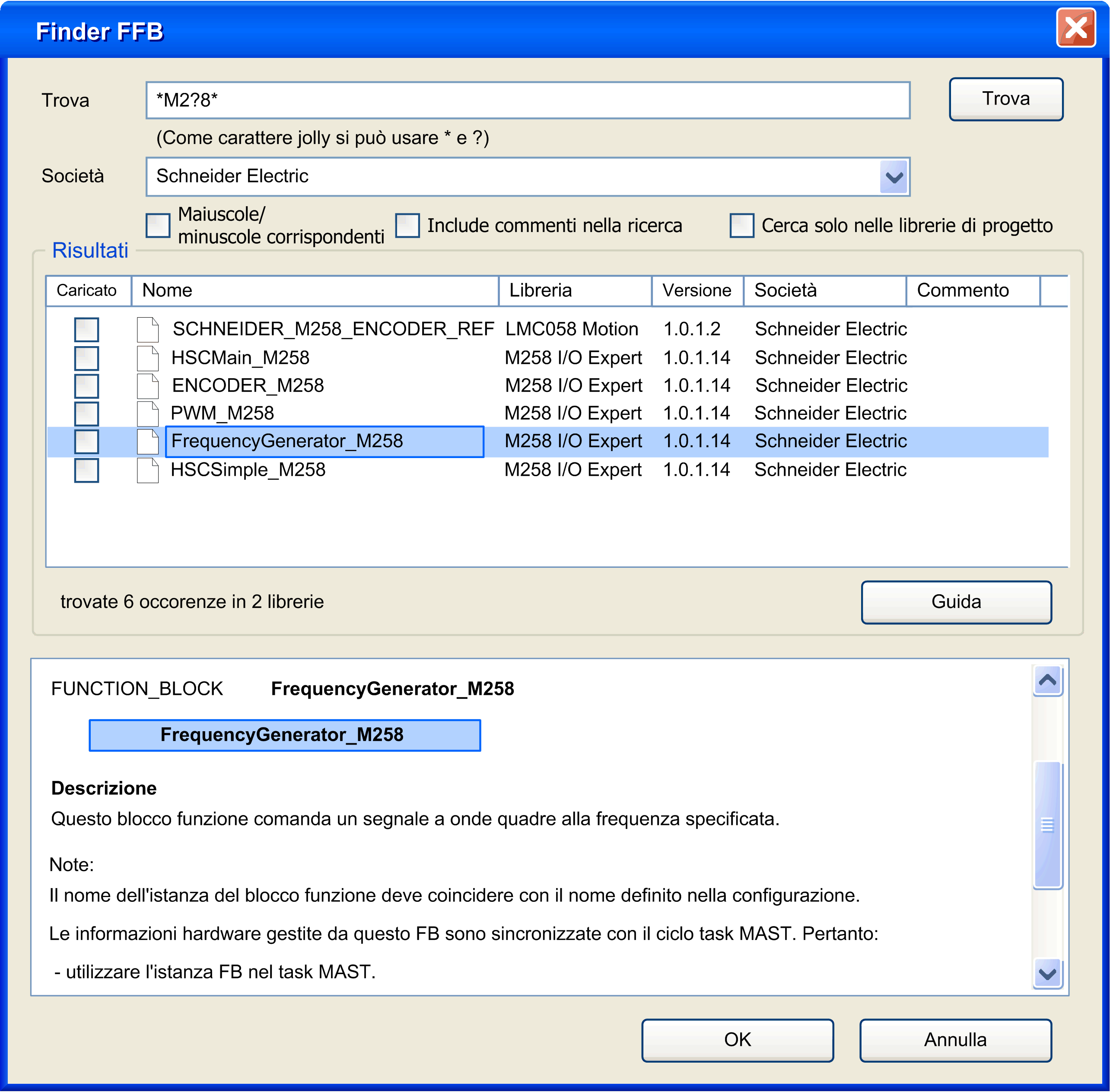 Finder funzione e blocco funzione